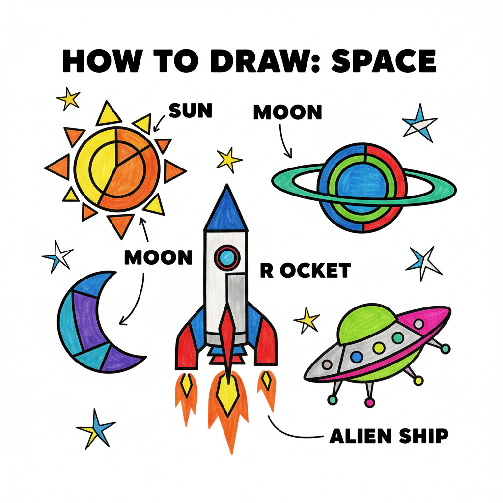 how to draw space. Activities for Kids.