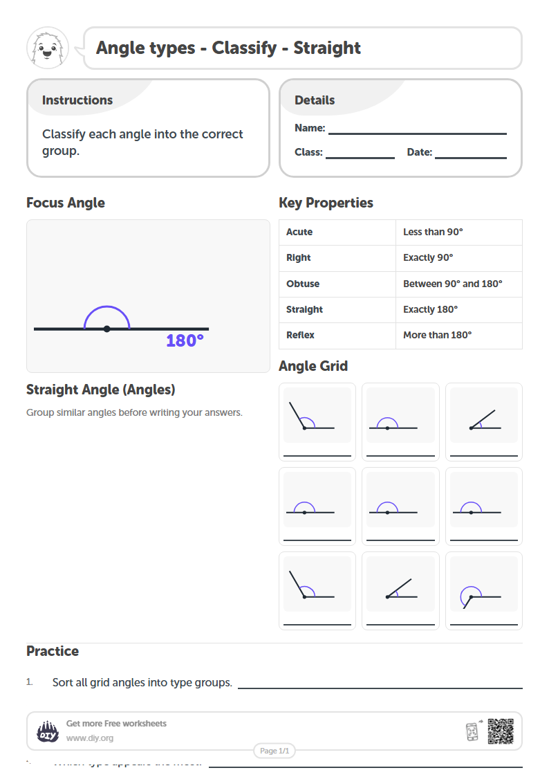 Free Angle types - Classify - Straight Worksheets