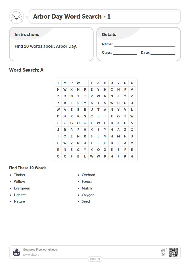 Free Arbor Day Word Search Worksheets