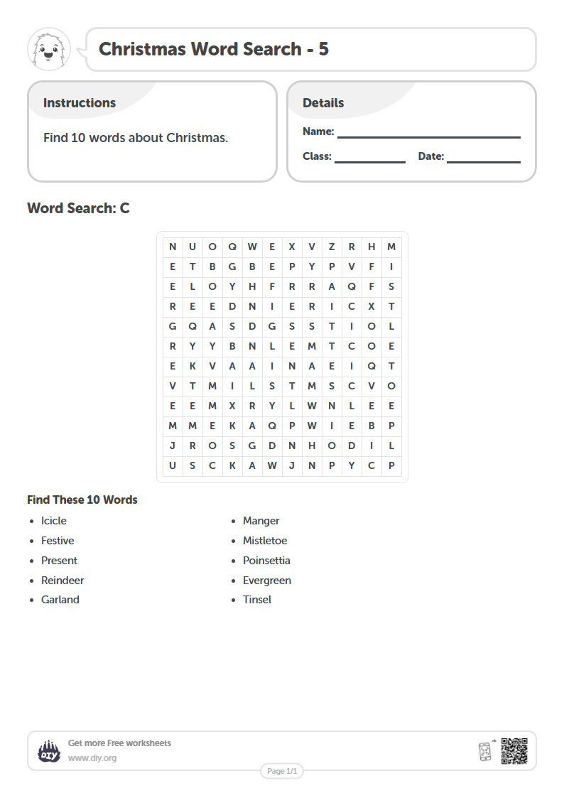 Free Christmas Word Search Worksheets
