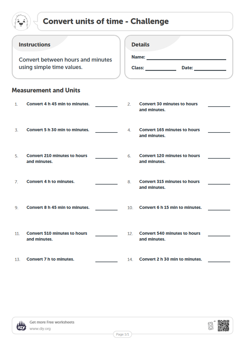 Free Convert units of time Worksheets