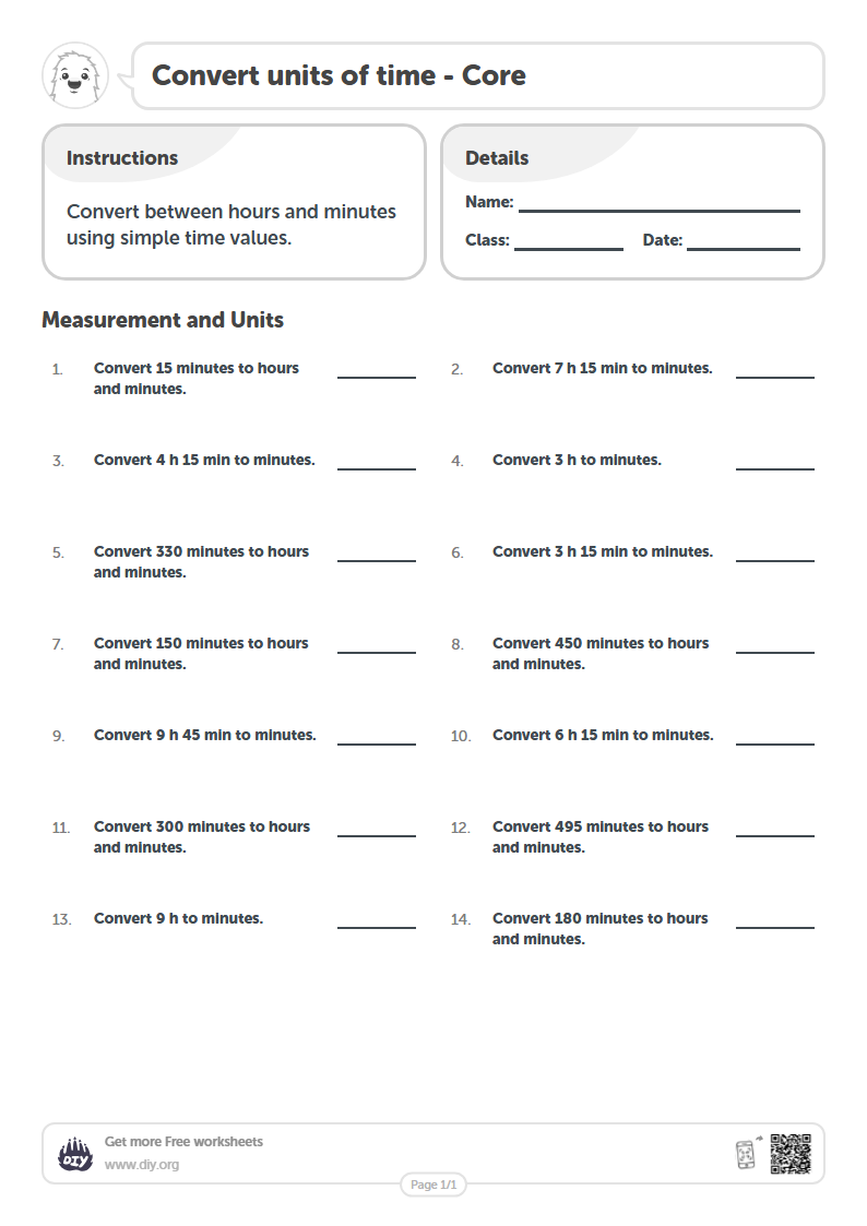 Free Convert units of time Worksheets