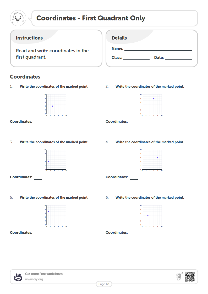 Free Coordinates - First Quadrant Only Worksheets