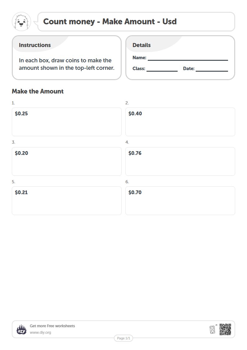 Free Count money - Usd Worksheets