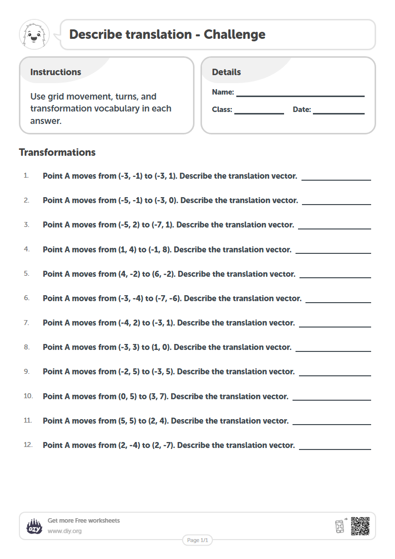Free Describe translation Worksheets