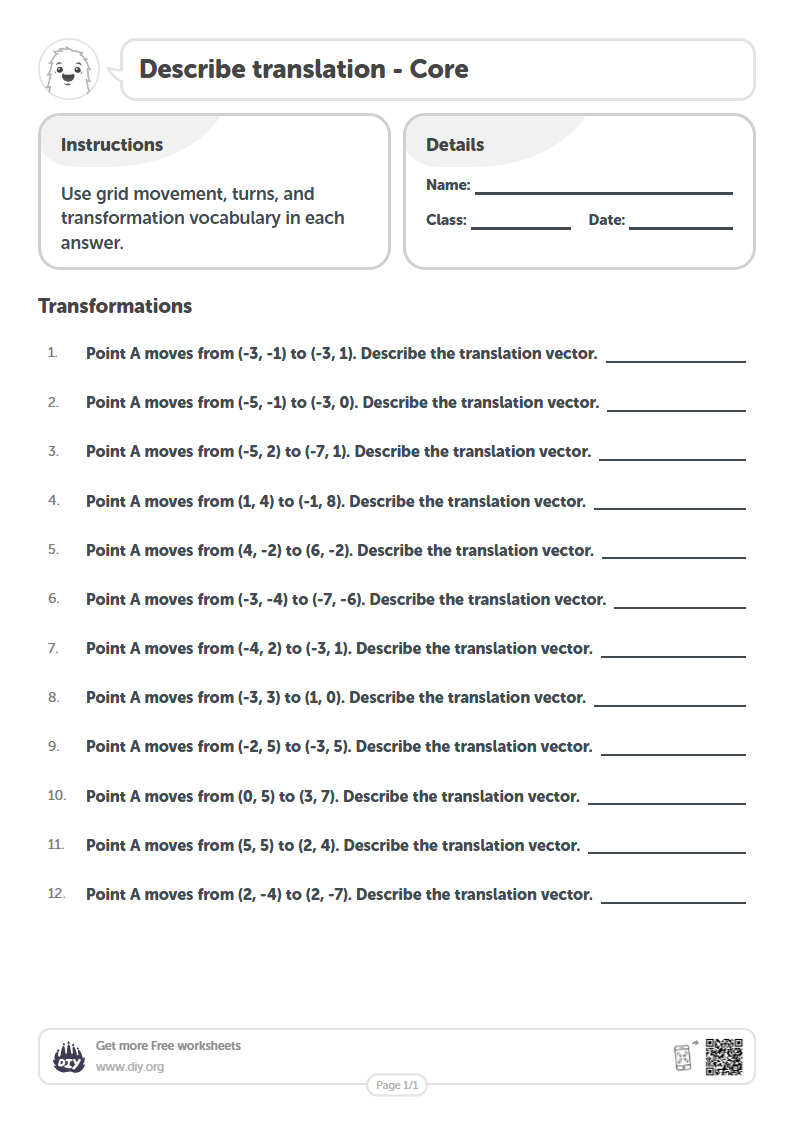 Free Describe translation Worksheets