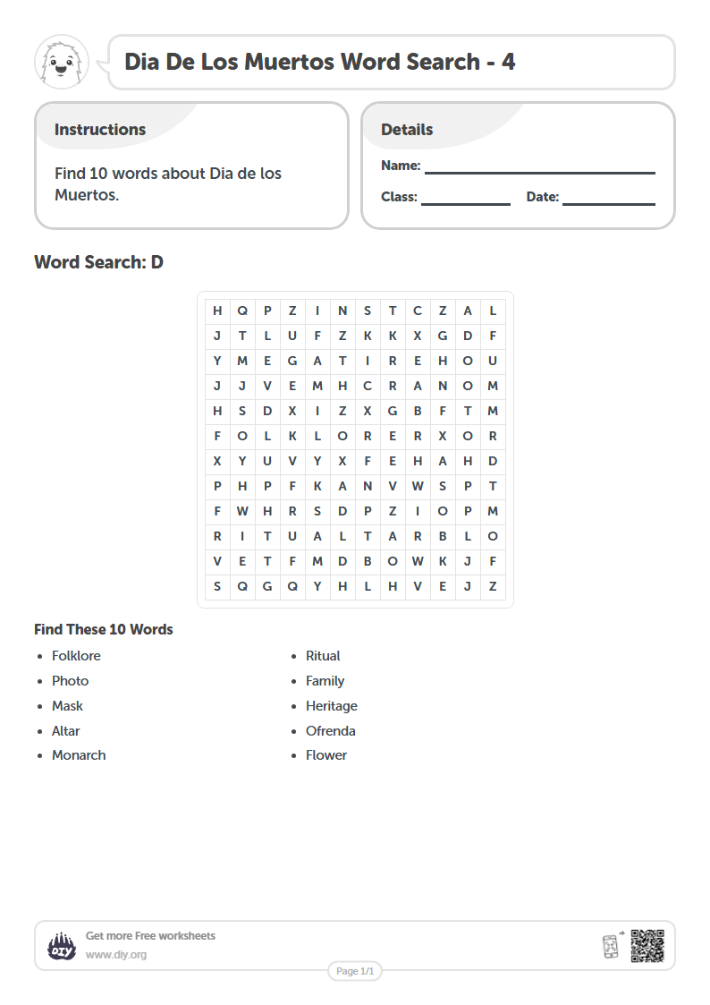 Free Dia De Los Muertos Word Search Worksheets