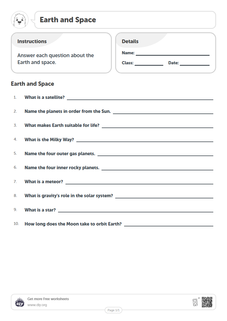 Free Earth and Space Worksheets