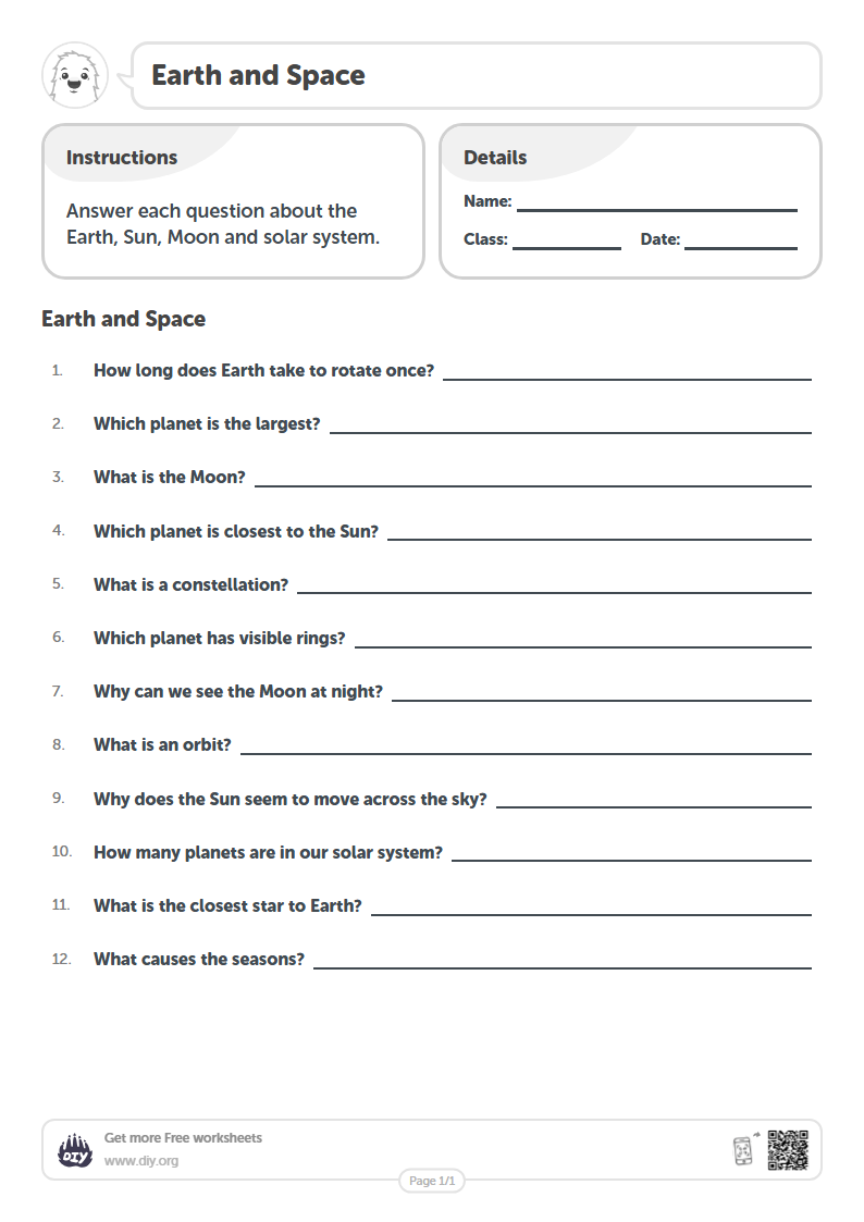Free Earth and Space Worksheets