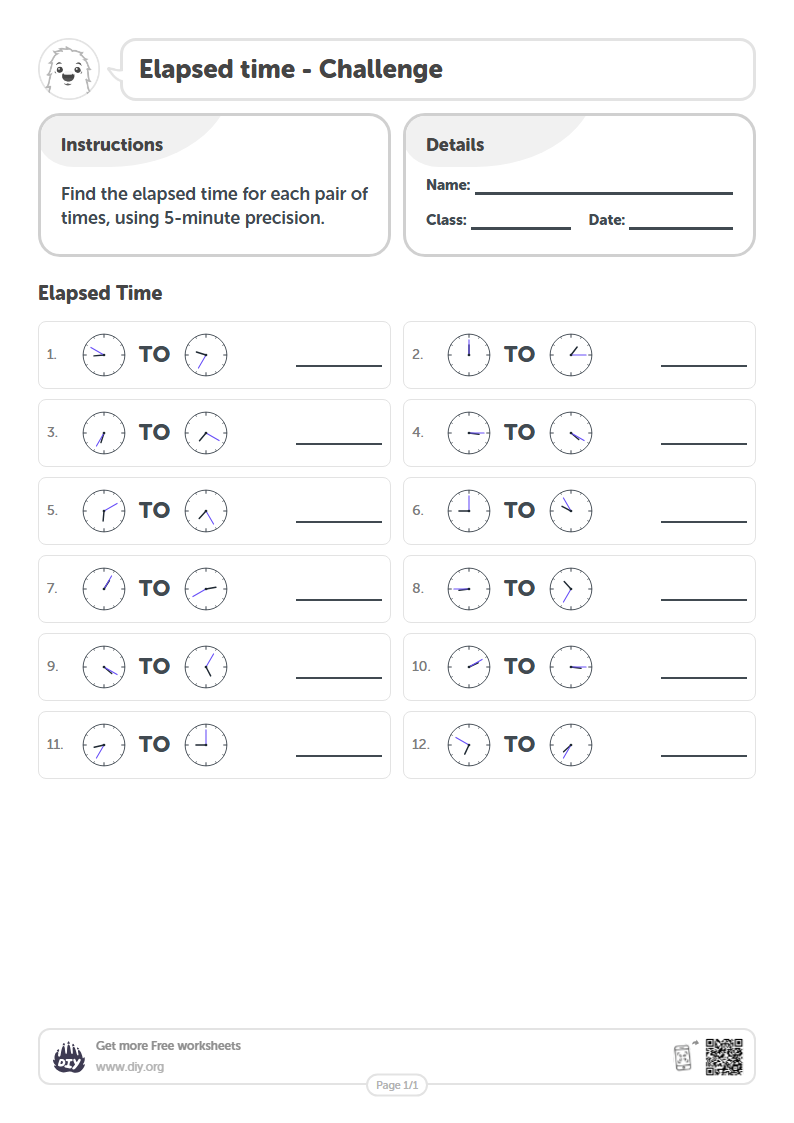 Free Elapsed time Worksheets