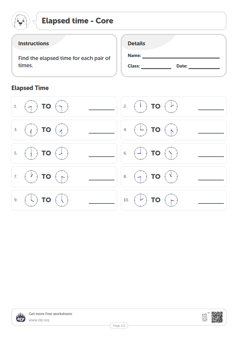 Free Elapsed time Worksheets
