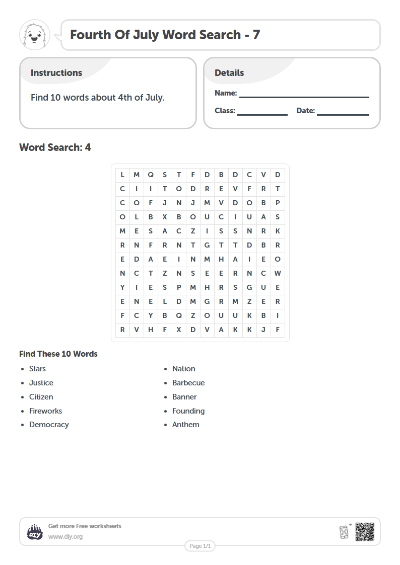Free Fourth Of July Word Search Worksheets