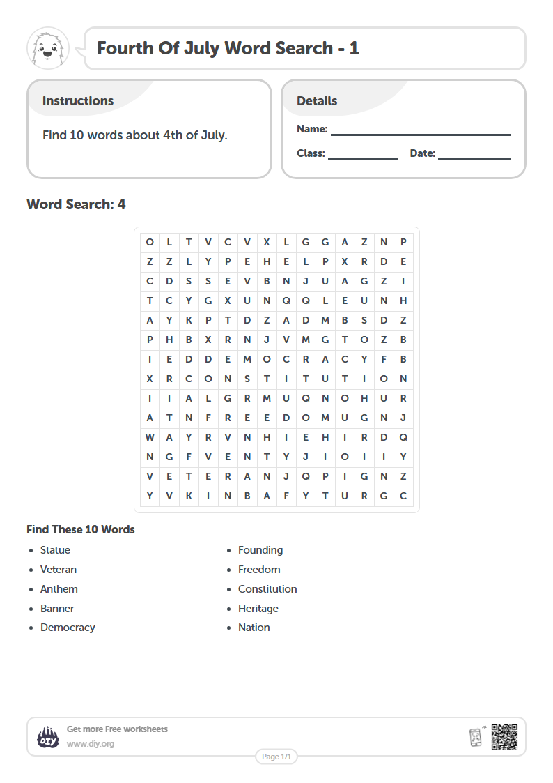 Free Fourth Of July Word Search Worksheets