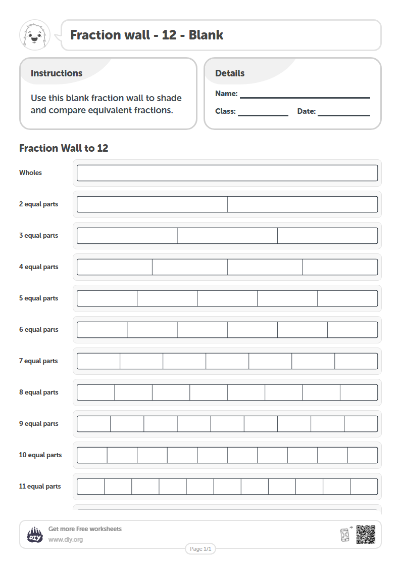 Free Fraction wall - 12 - Blank Worksheets