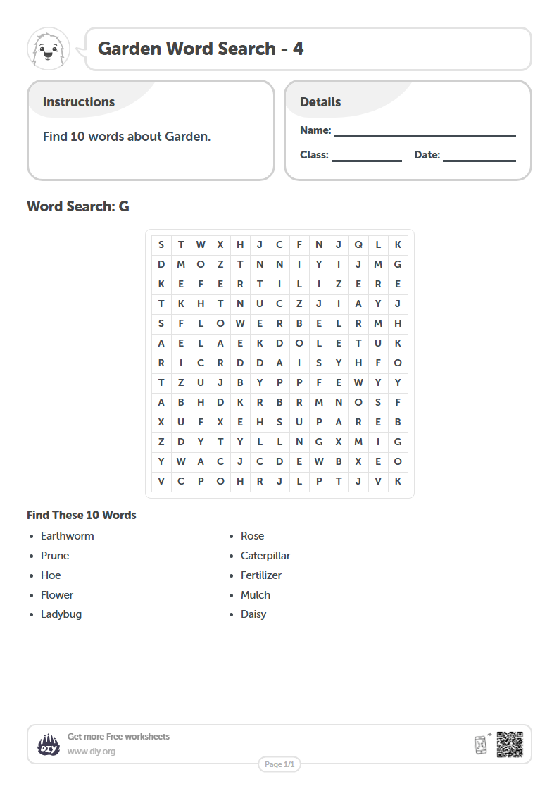 Free Garden Word Search Worksheets