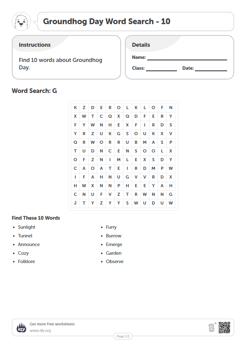 Free Groundhog Day Word Search Worksheets