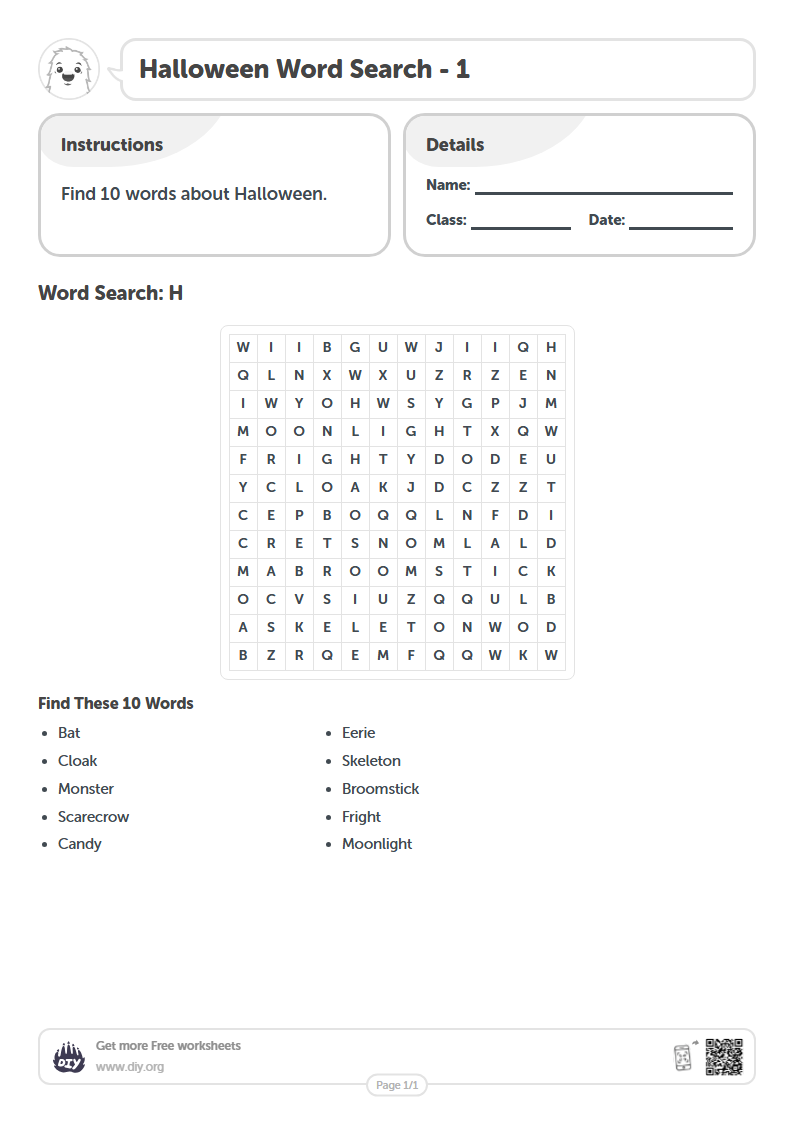 Free Halloween Word Search Worksheets