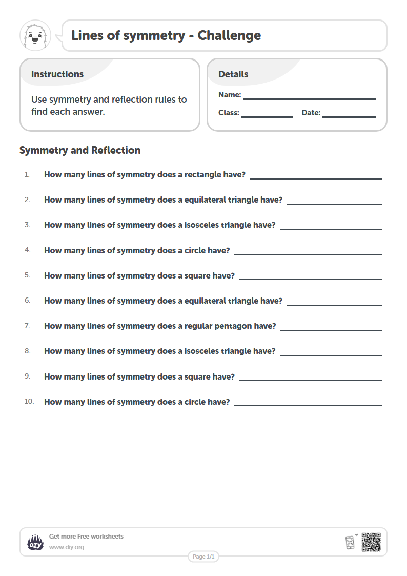 Free Lines of symmetry Worksheets