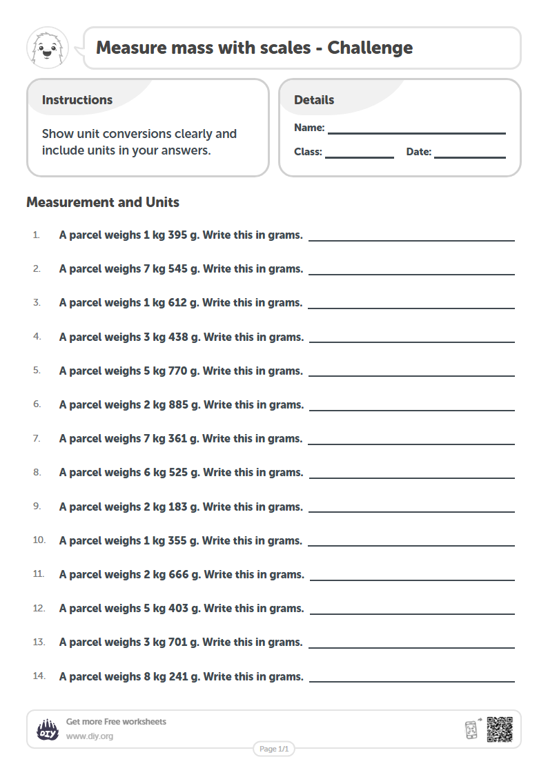 Free Measure mass with scales Worksheets
