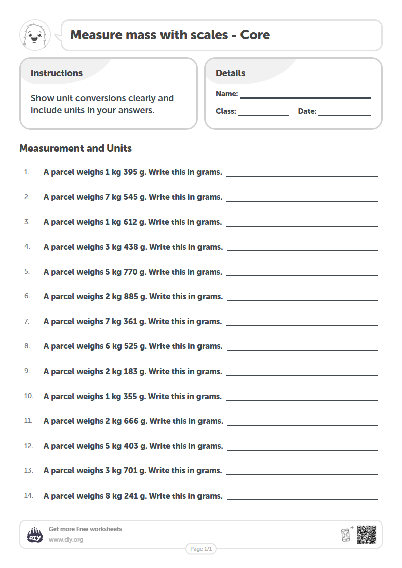 Free Measure mass with scales Worksheets