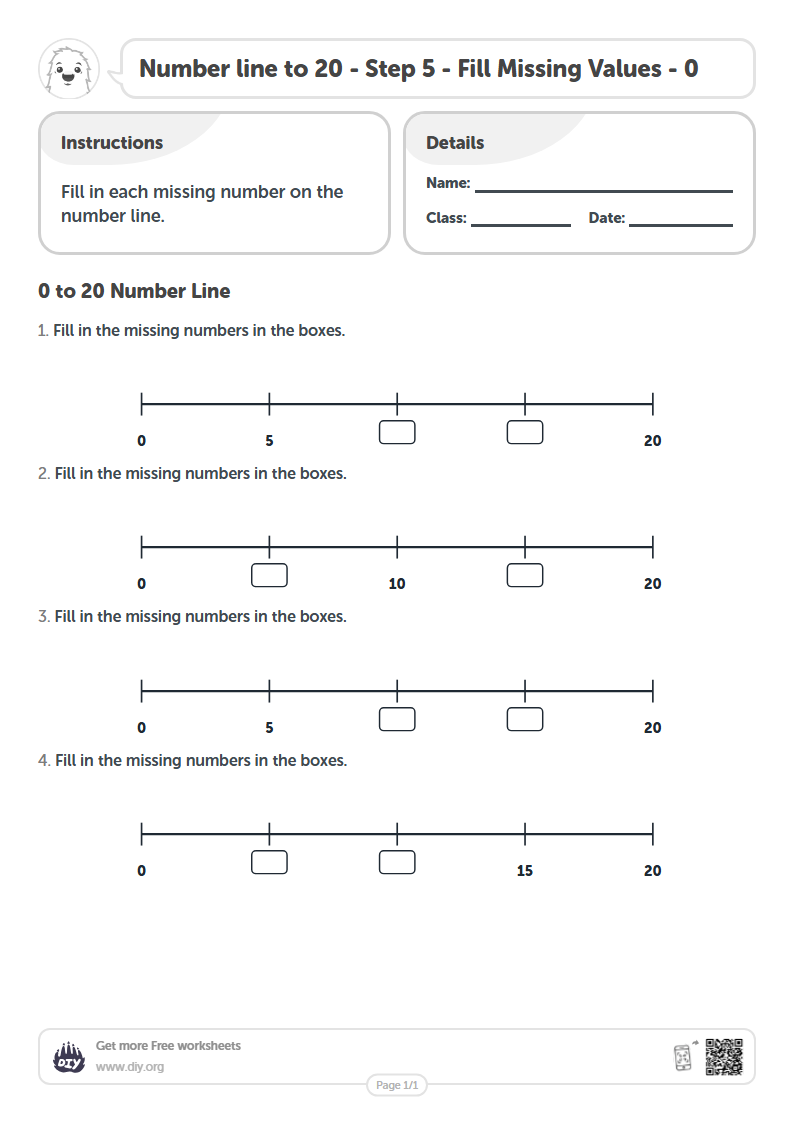 Free Number line to 100 - Step 2 - Fill Missing Values - 0 Worksheets
