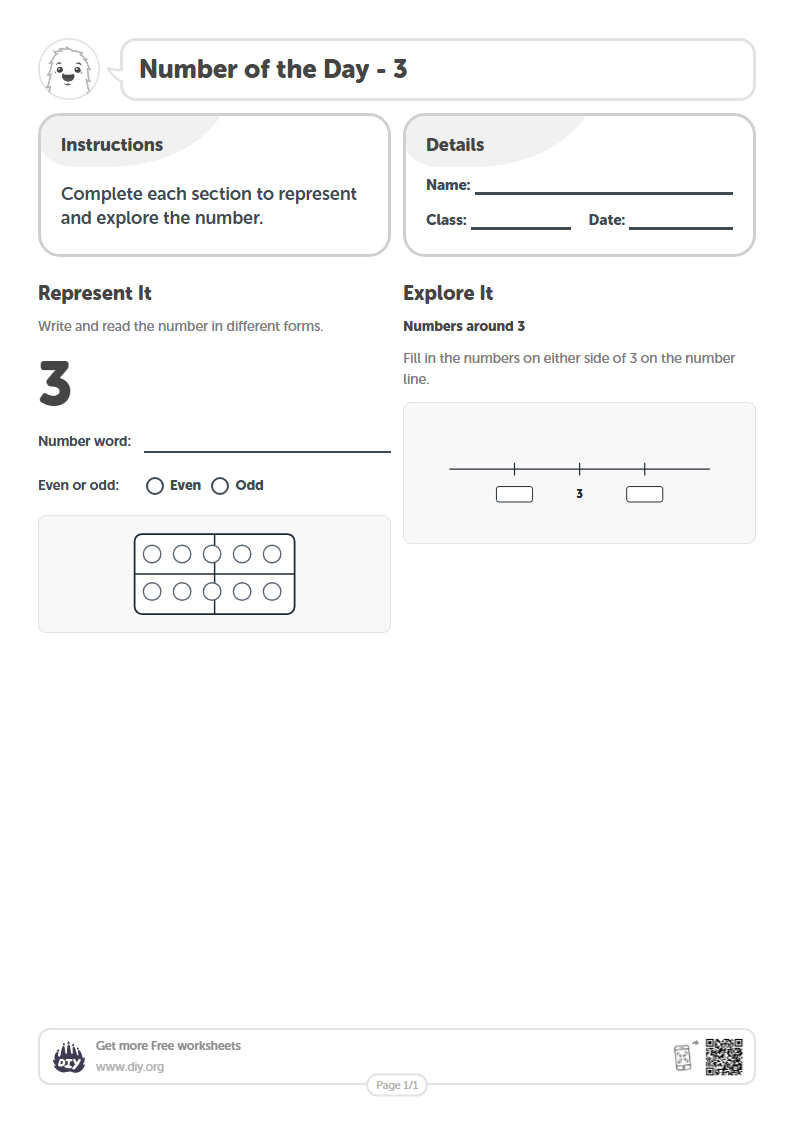 Free Number of the Day - 3 Worksheets