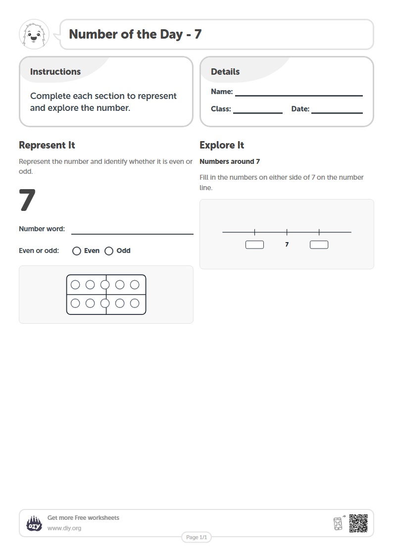 Free Number of the Day - 7 Worksheets