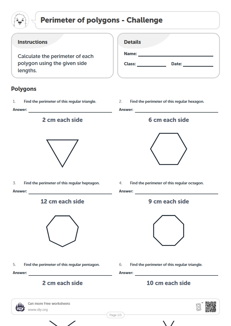Free Perimeter of polygons Worksheets