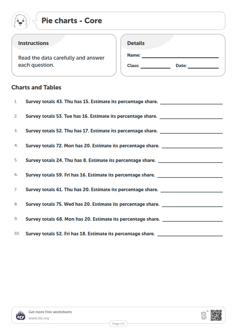 Free Pie charts Worksheets