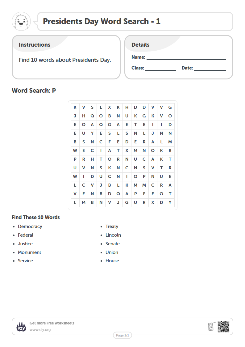 Free Presidents Day Word Search Worksheets