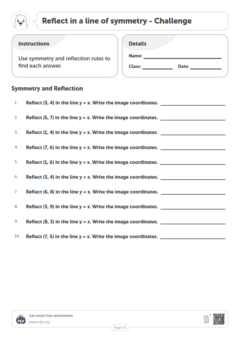 Free Reflect in a line of symmetry Worksheets