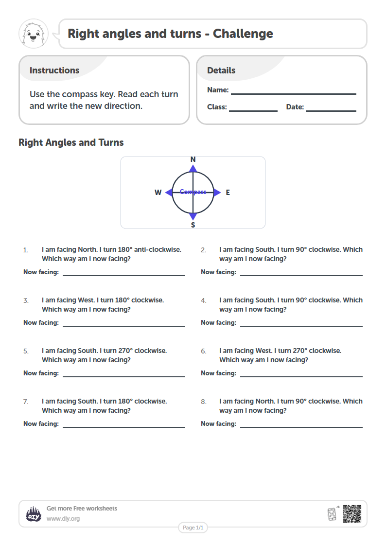 Free Right angles and turns Worksheets