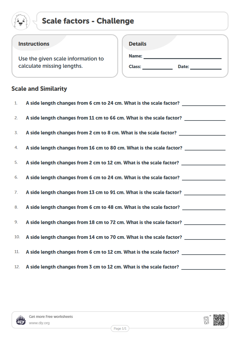 Free Scale factors Worksheets
