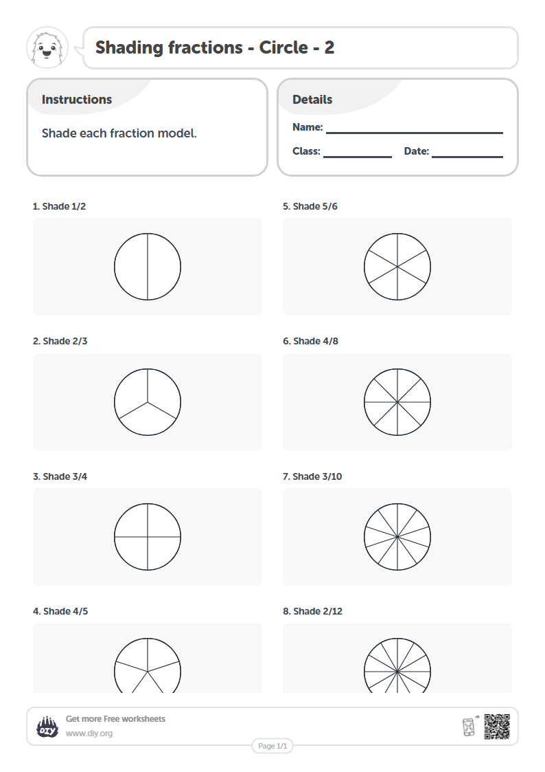 Free Shading fractions - Circle - 2 Worksheets