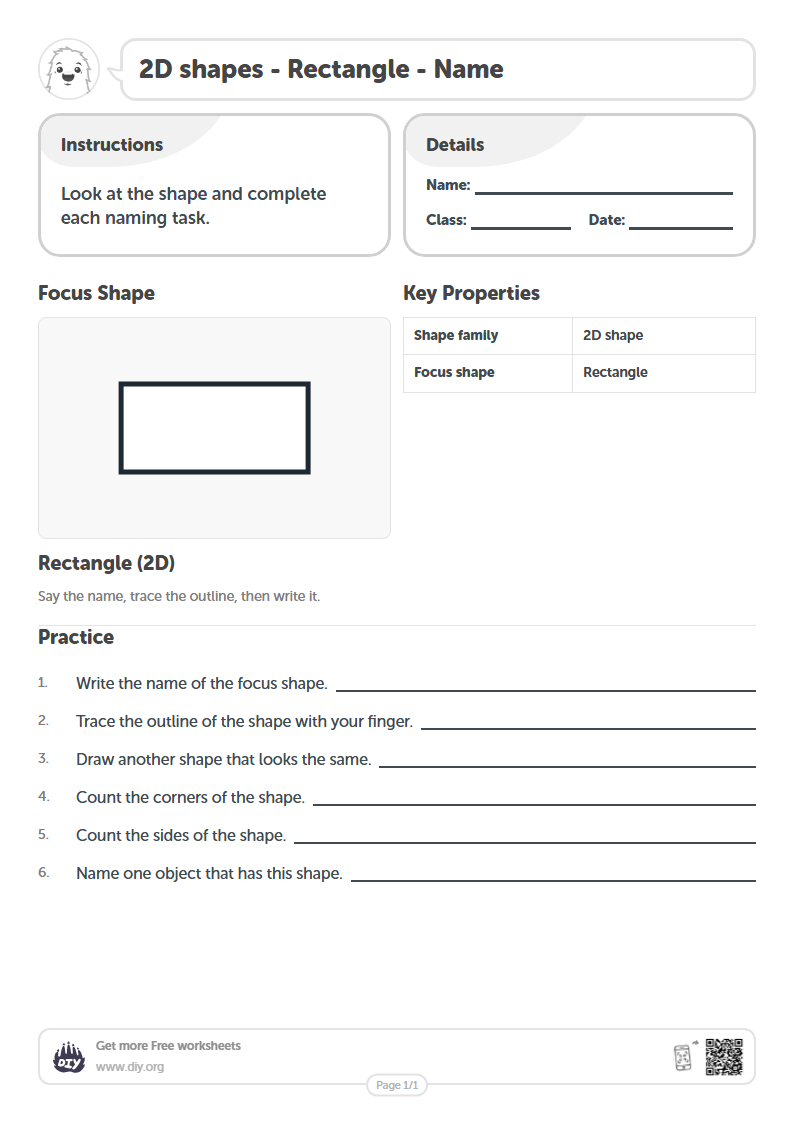 Free 2D shapes - Rectangle - Name Worksheets