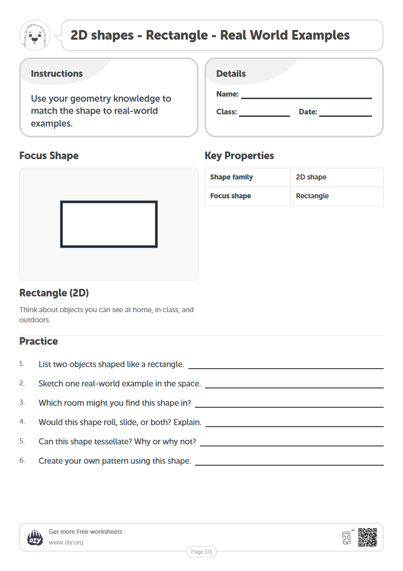 Free 2D shapes - Rectangle - Real World Examples Worksheets