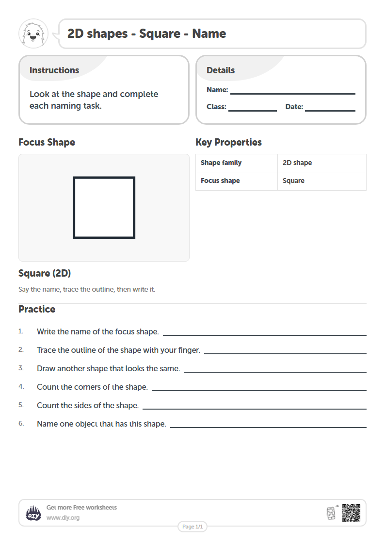 Free 2D shapes - Square - Name Worksheets
