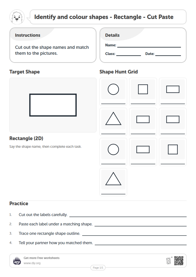 Free Identify and colour shapes - Rectangle - Cut Paste Worksheets