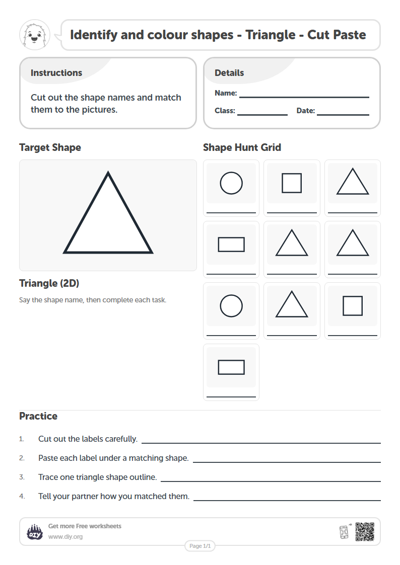 Free Identify and colour shapes - Triangle - Cut Paste Worksheets