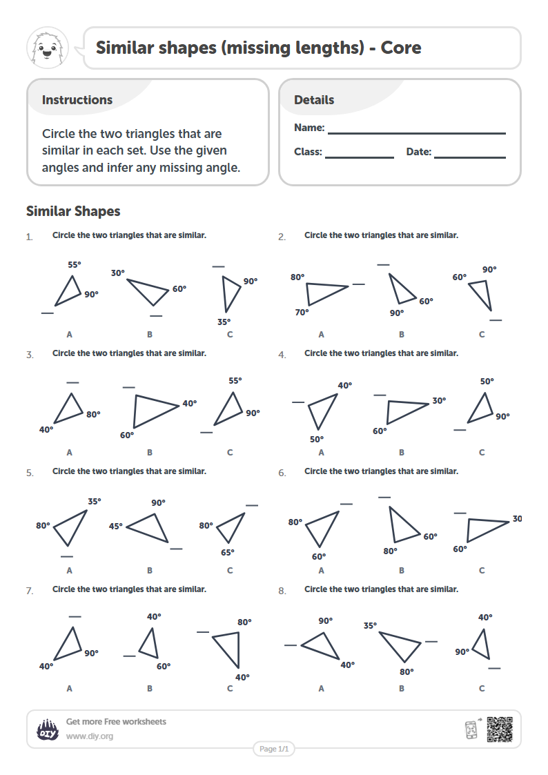 Free Similar shapes (missing lengths) Worksheets