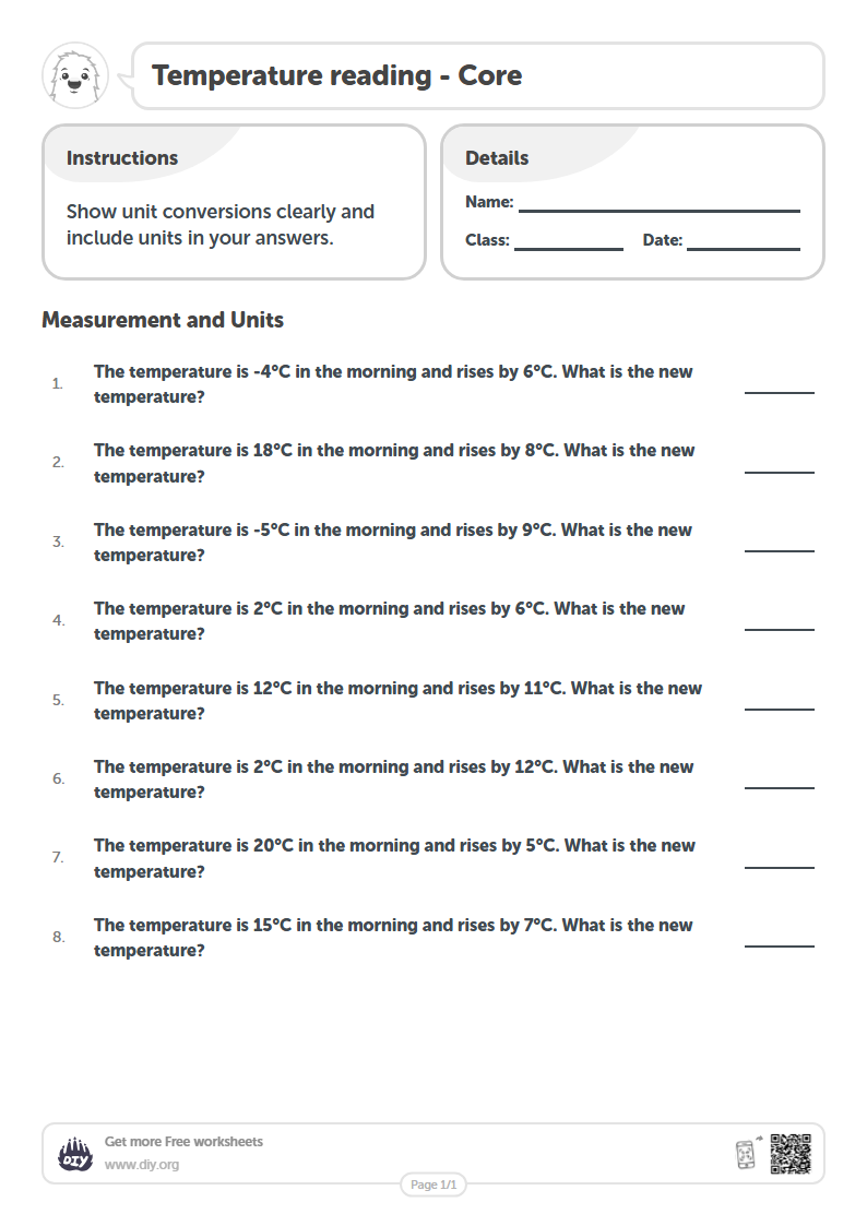 Free Temperature reading Worksheets