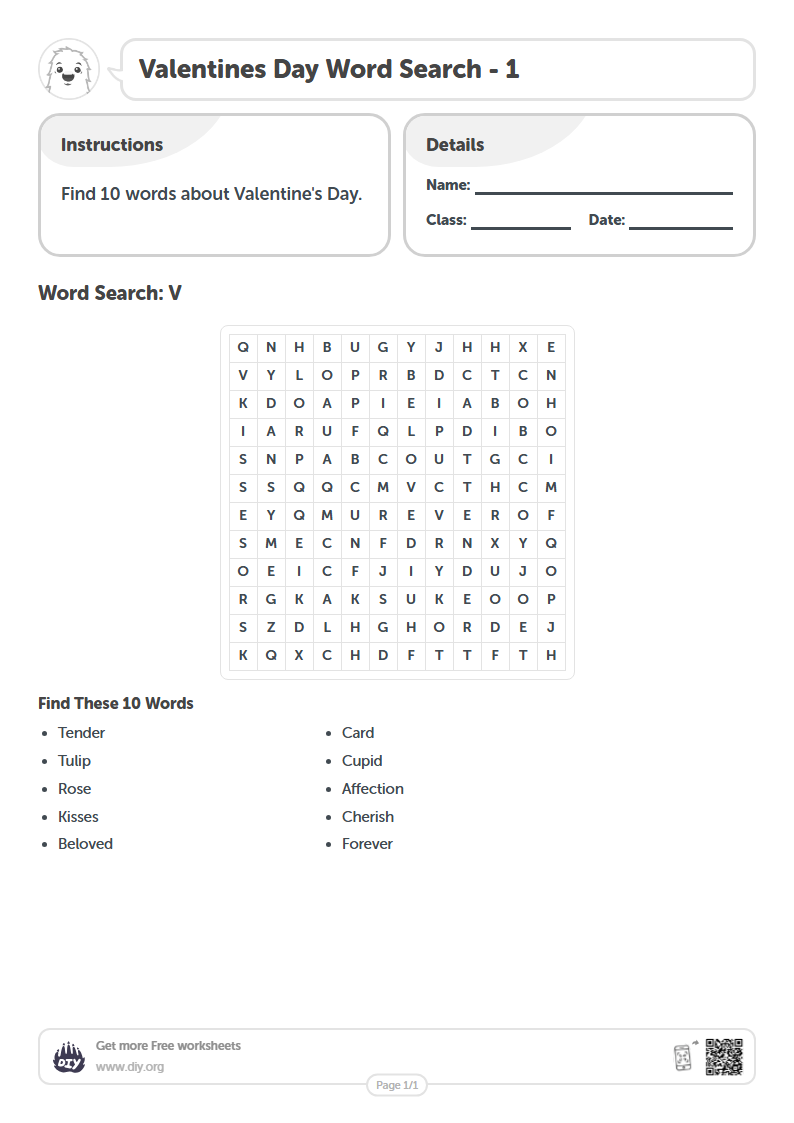 Free Valentines Day Word Search Worksheets
