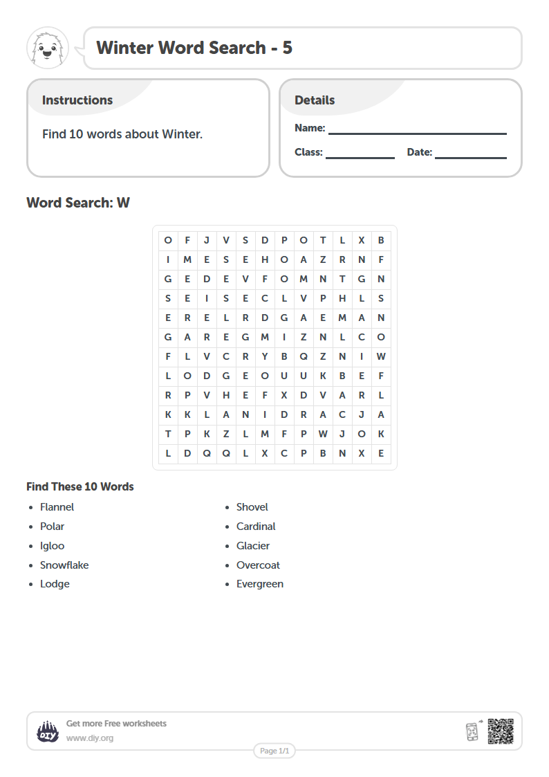 Free Winter Word Search Worksheets
