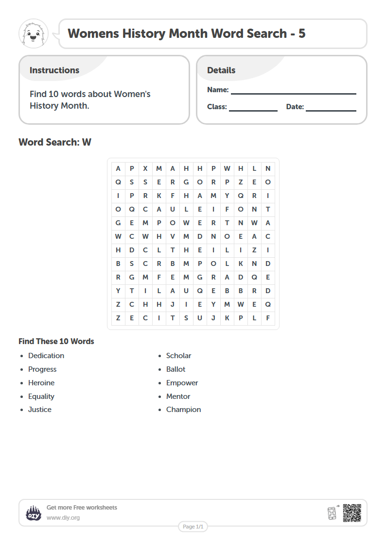 Free Womens History Month Word Search Worksheets
